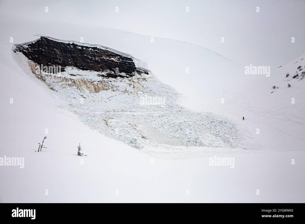 A lone skier navigates the treacherous aftermath of a recent avalanche ... A lone skier navigates the treacherous aftermath of a recent avalanche ...