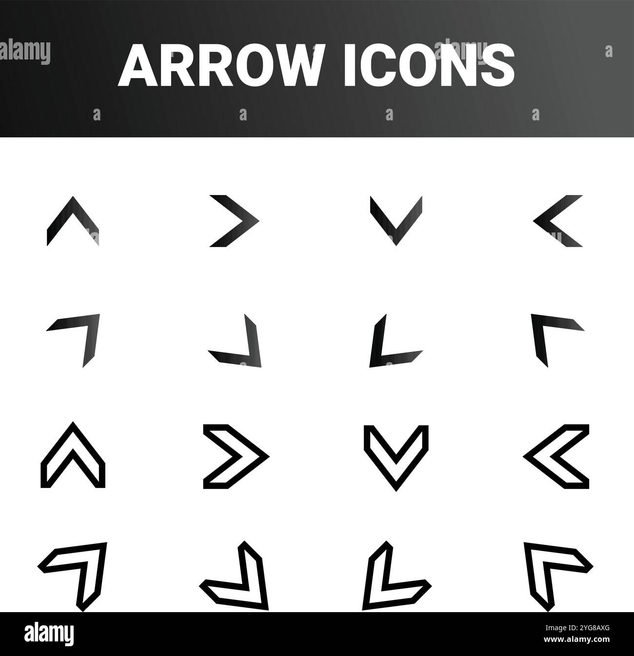 shows various arrow icons arranged in four rows and four columns. Each ...