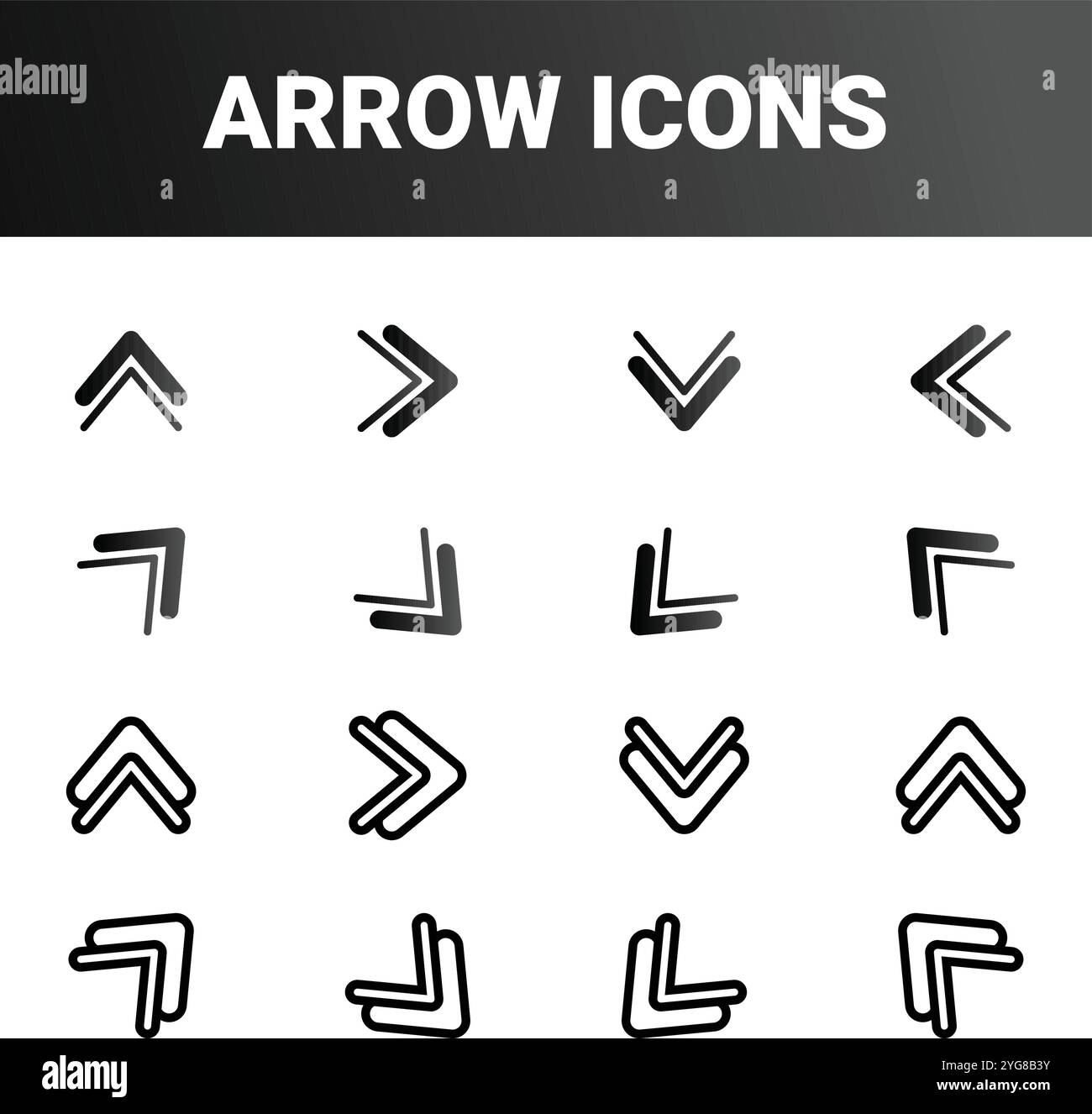 shows various arrow icons arranged in four rows and four columns. Each ...