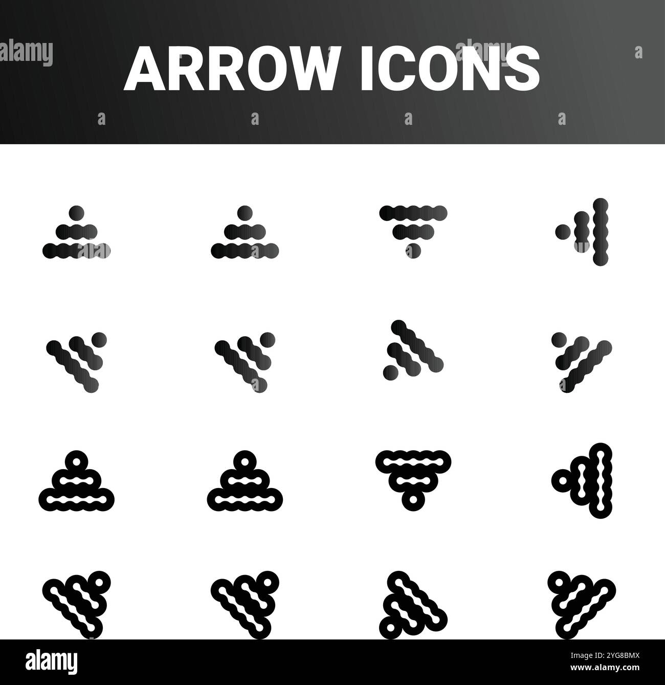 shows various arrow icons arranged in four rows and four columns. Each ...