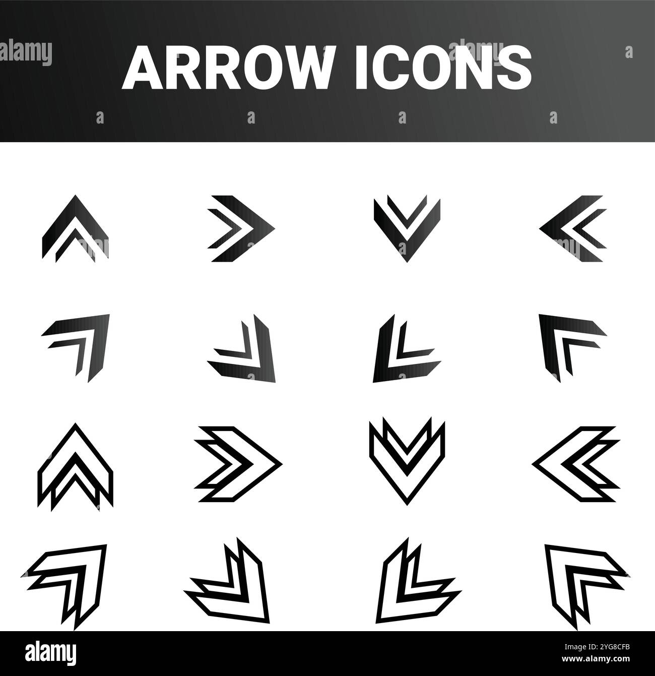 shows various arrow icons arranged in four rows and four columns. Each ...