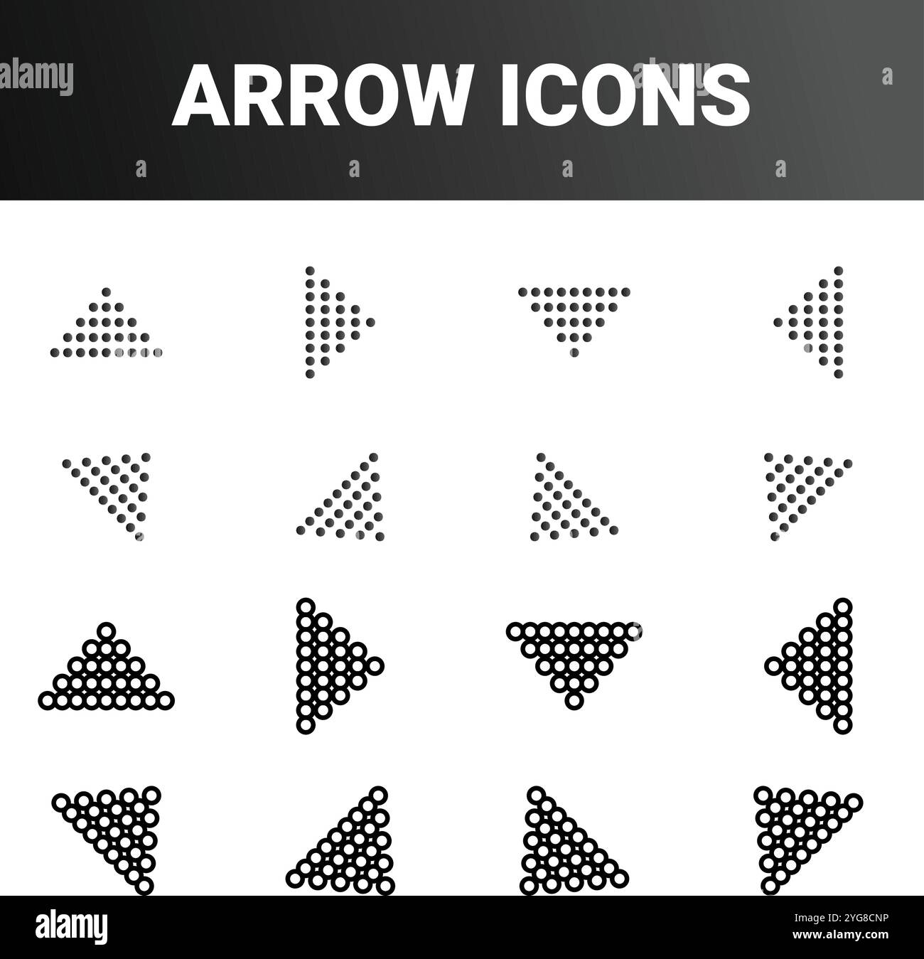 shows various arrow icons arranged in four rows and four columns. Each ...