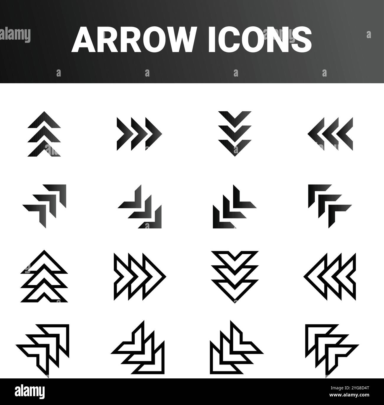shows various arrow icons arranged in four rows and four columns. Each ...