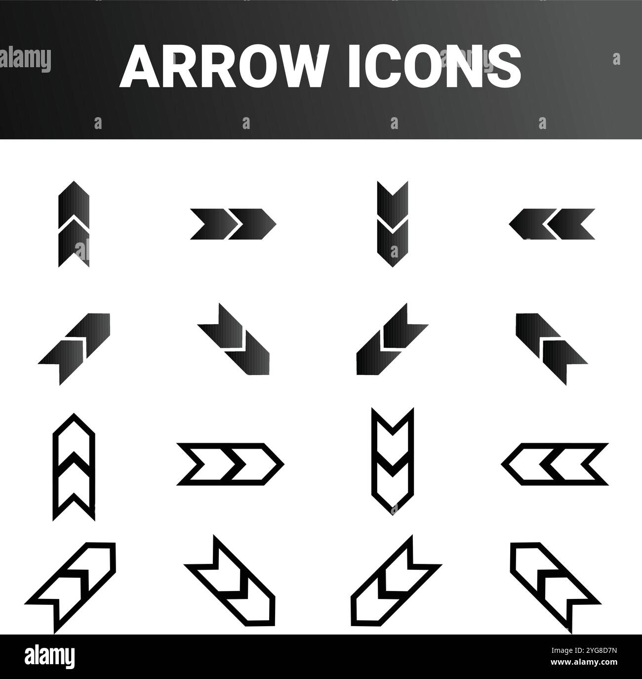 shows various arrow icons arranged in four rows and four columns. Each ...