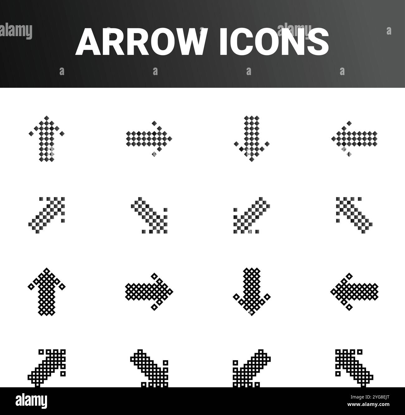 shows various arrow icons arranged in four rows and four columns. Each ...