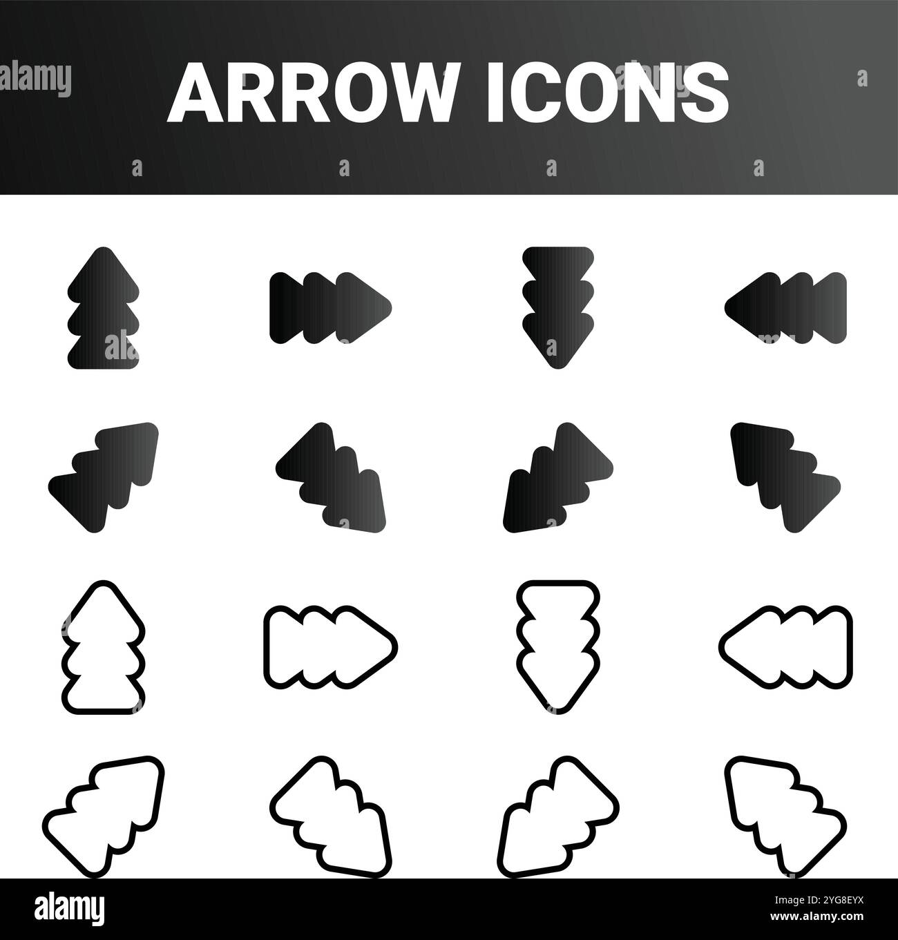 shows various arrow icons arranged in four rows and four columns. Each ...