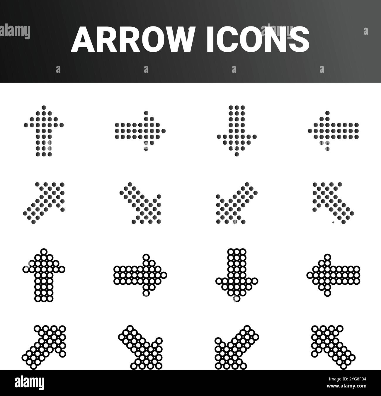 shows various arrow icons arranged in four rows and four columns. Each ...