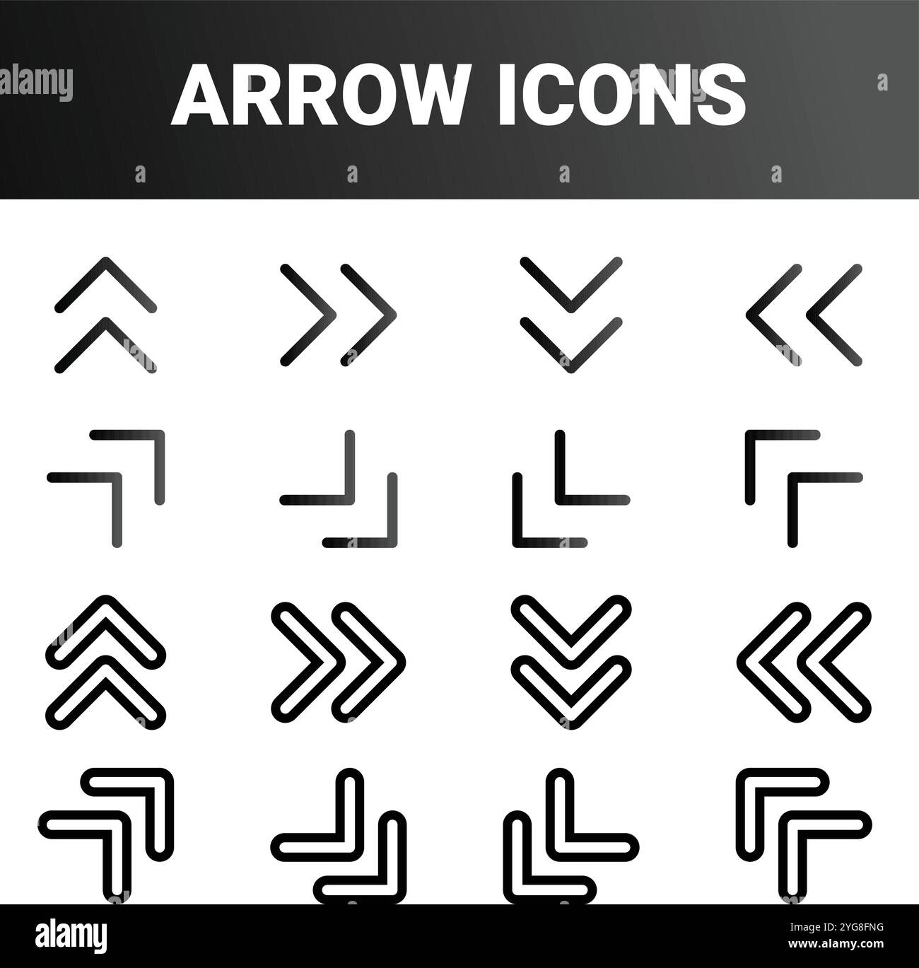 shows various arrow icons arranged in four rows and four columns. Each ...