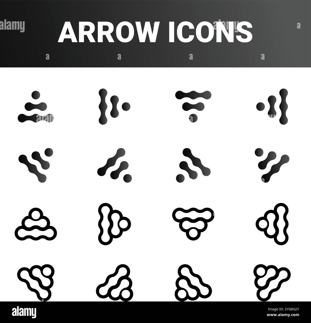 shows various arrow icons arranged in four rows and four columns. Each ...