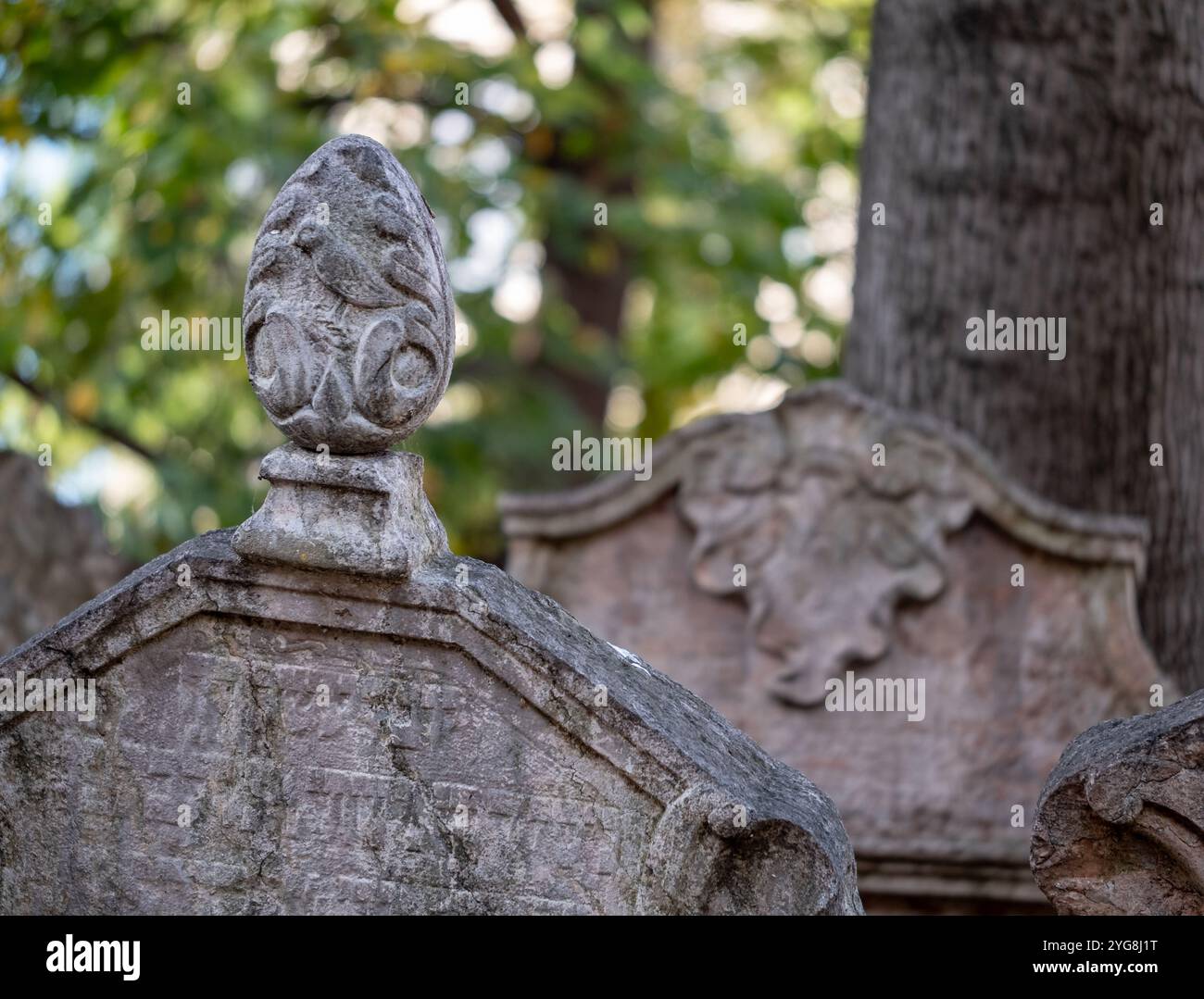 Historic gravestones in the crowded Old Jewish Cemetery in the Prague ...