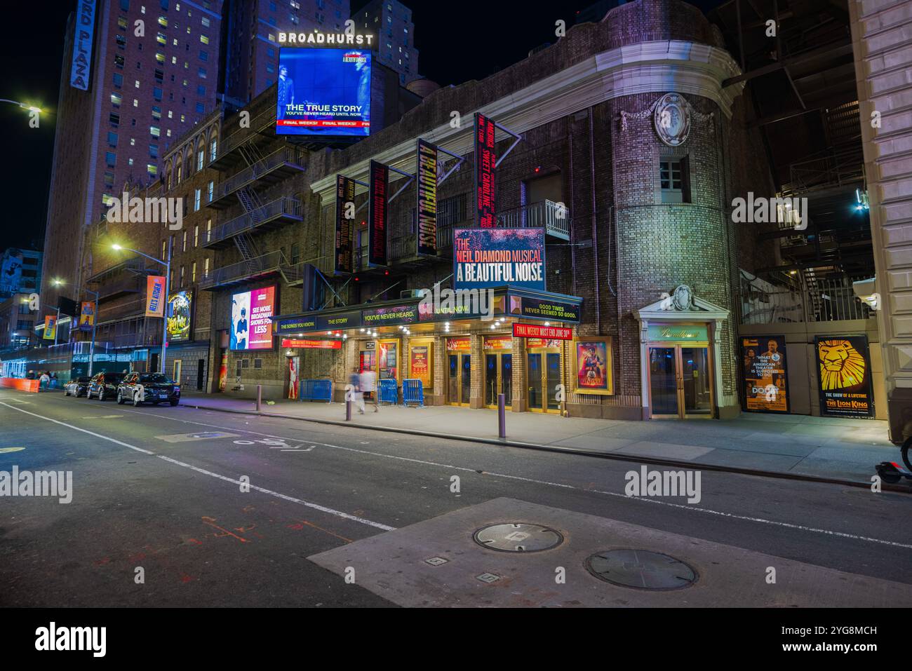 Broadhurst Theatre exterior at night in New York City, featuring 'A ...