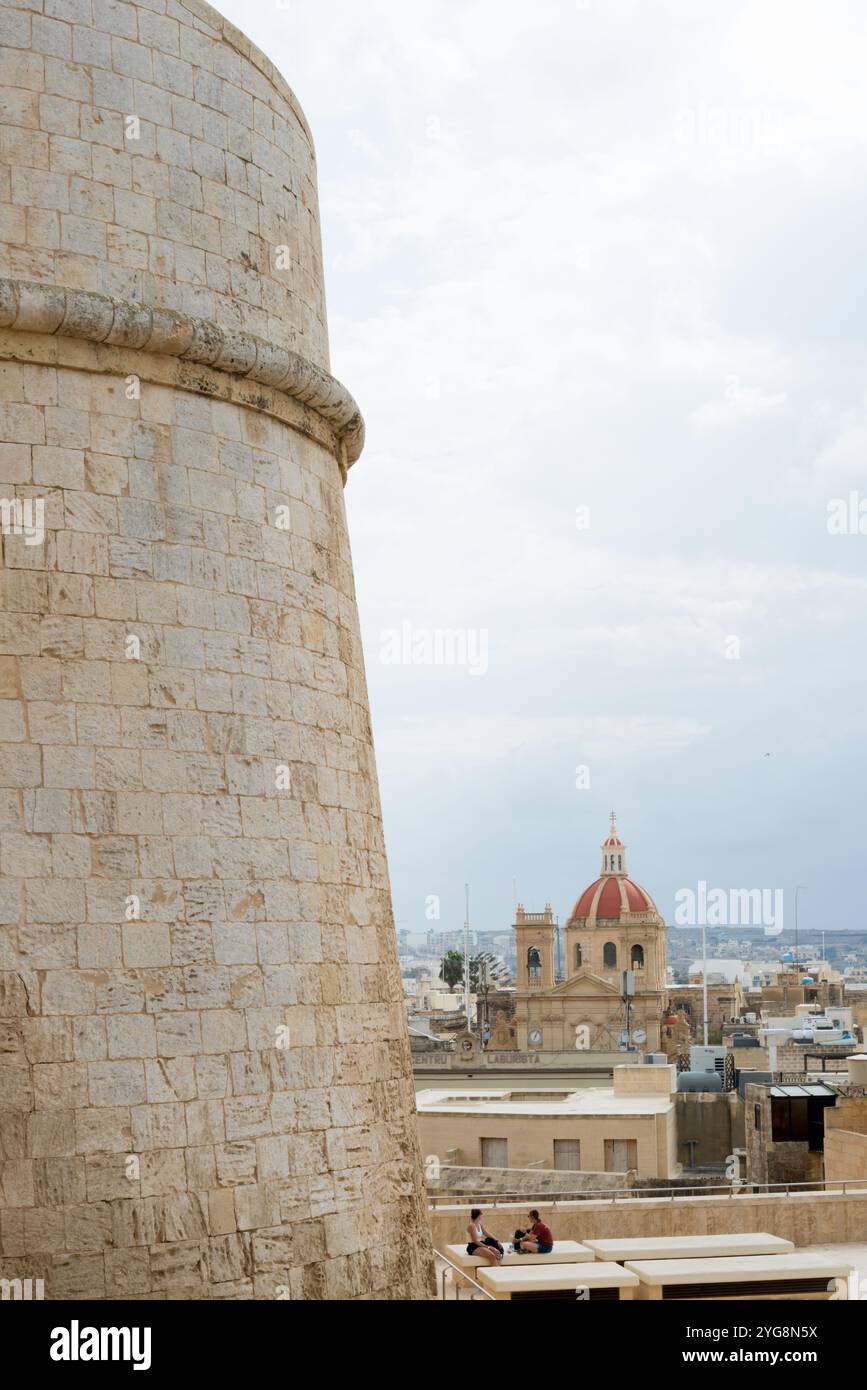 Aerial view of Victoria, Gozo from the citadel. St. Georges Basilica ...