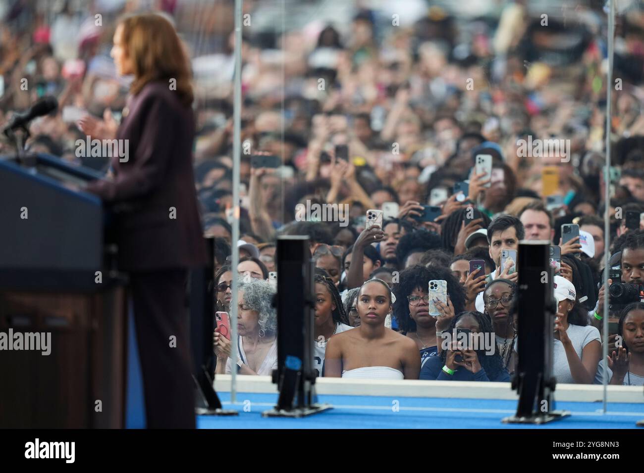 Supporters react as Vice President Kamala Harris delivers a concession ...