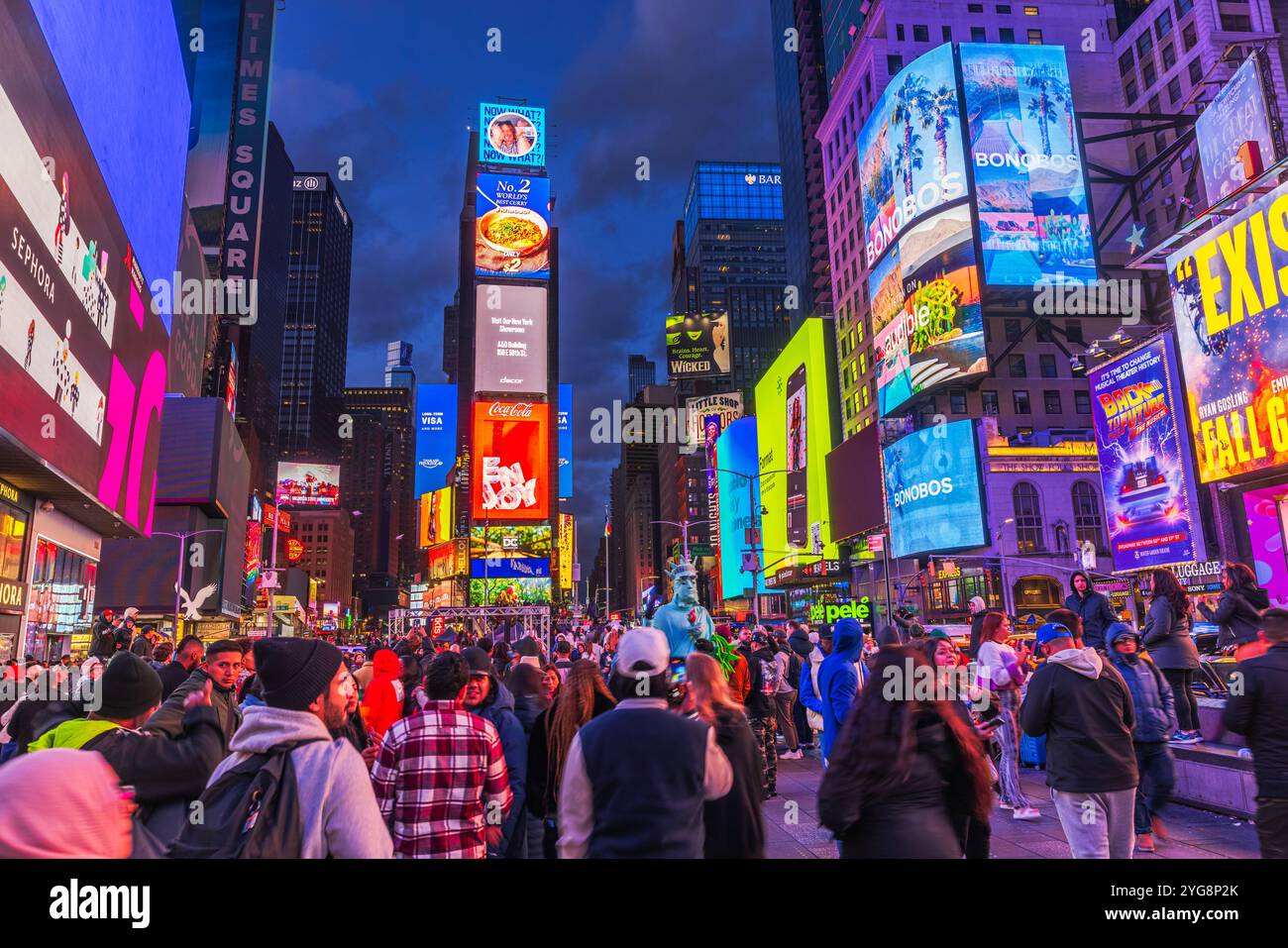 Times Square night scene with crowds, colorful billboards, and vibrant ...