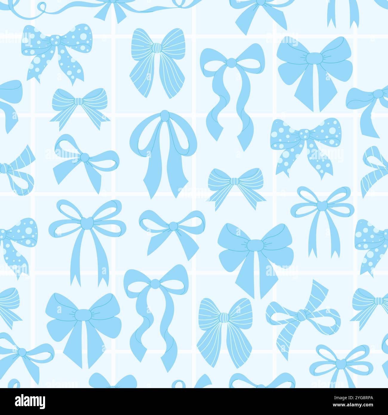 Coquette soft blue bow. Seamless pattern decorative ribbon bow-knot on ...