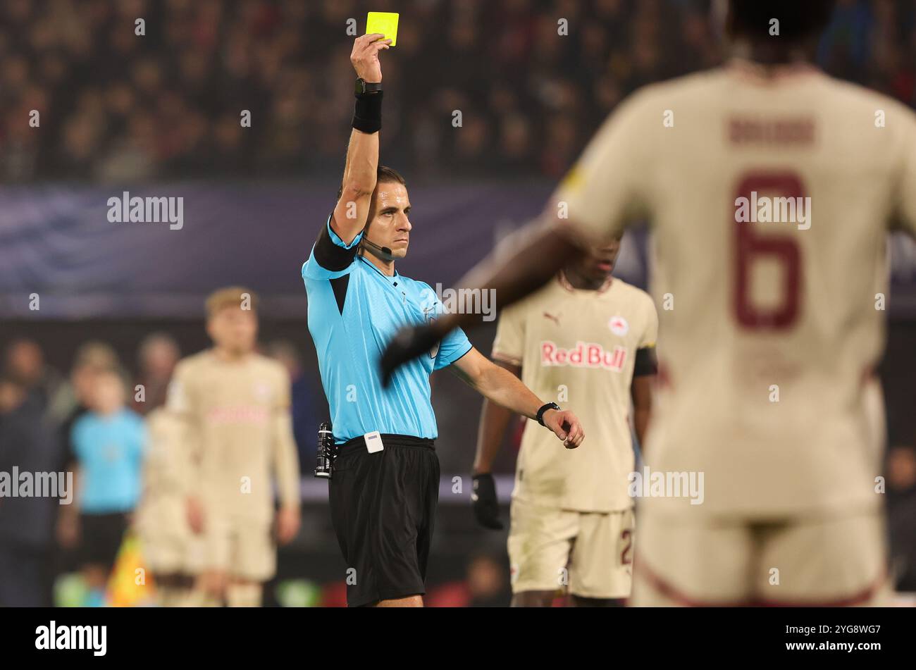 ROTTERDAM, NETHERLANDS - NOVEMBER 6: Referee Donatas Rumsas shows the ...