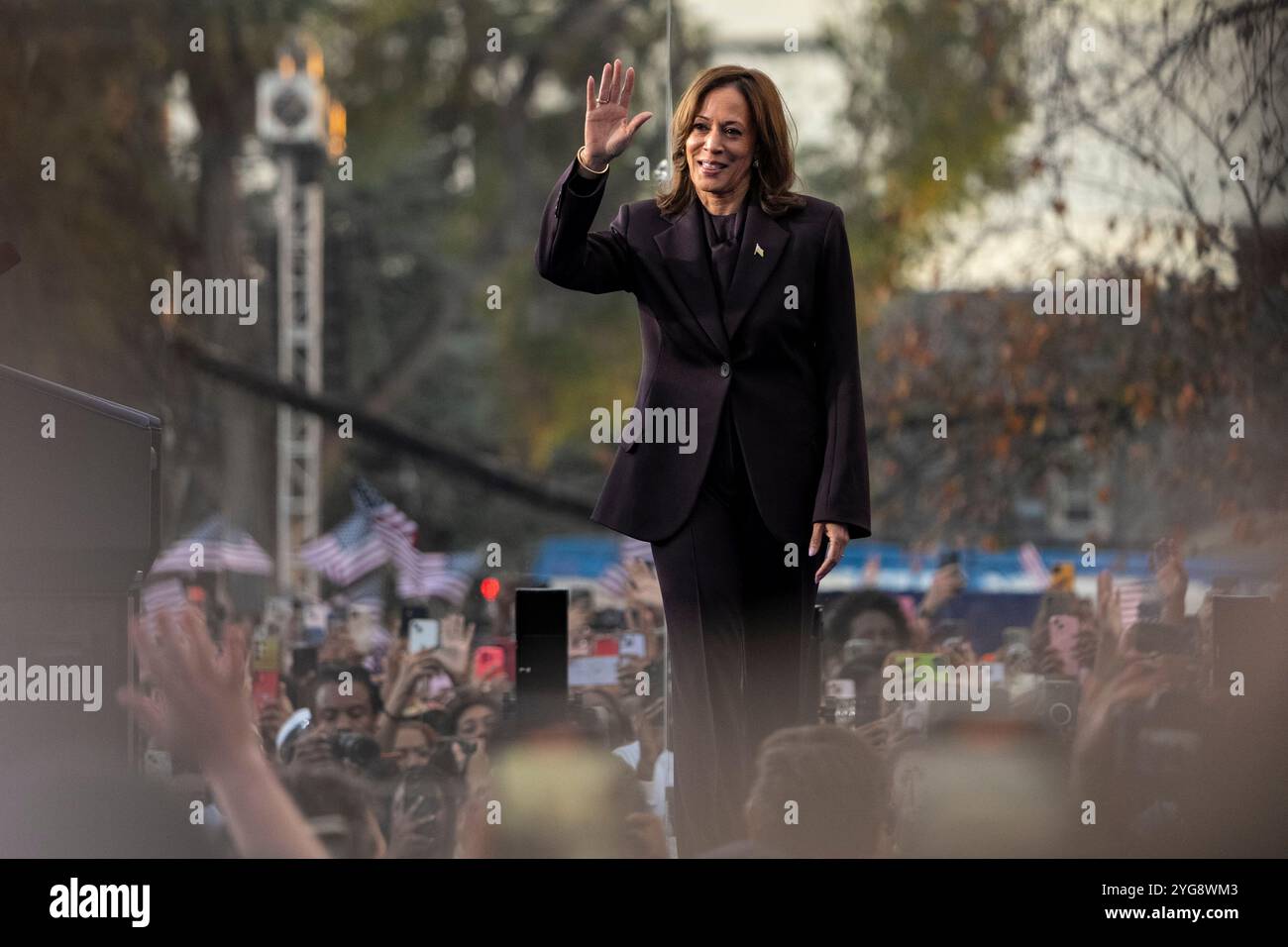 Vice President Kamala Harris waves to the crowd following her ...