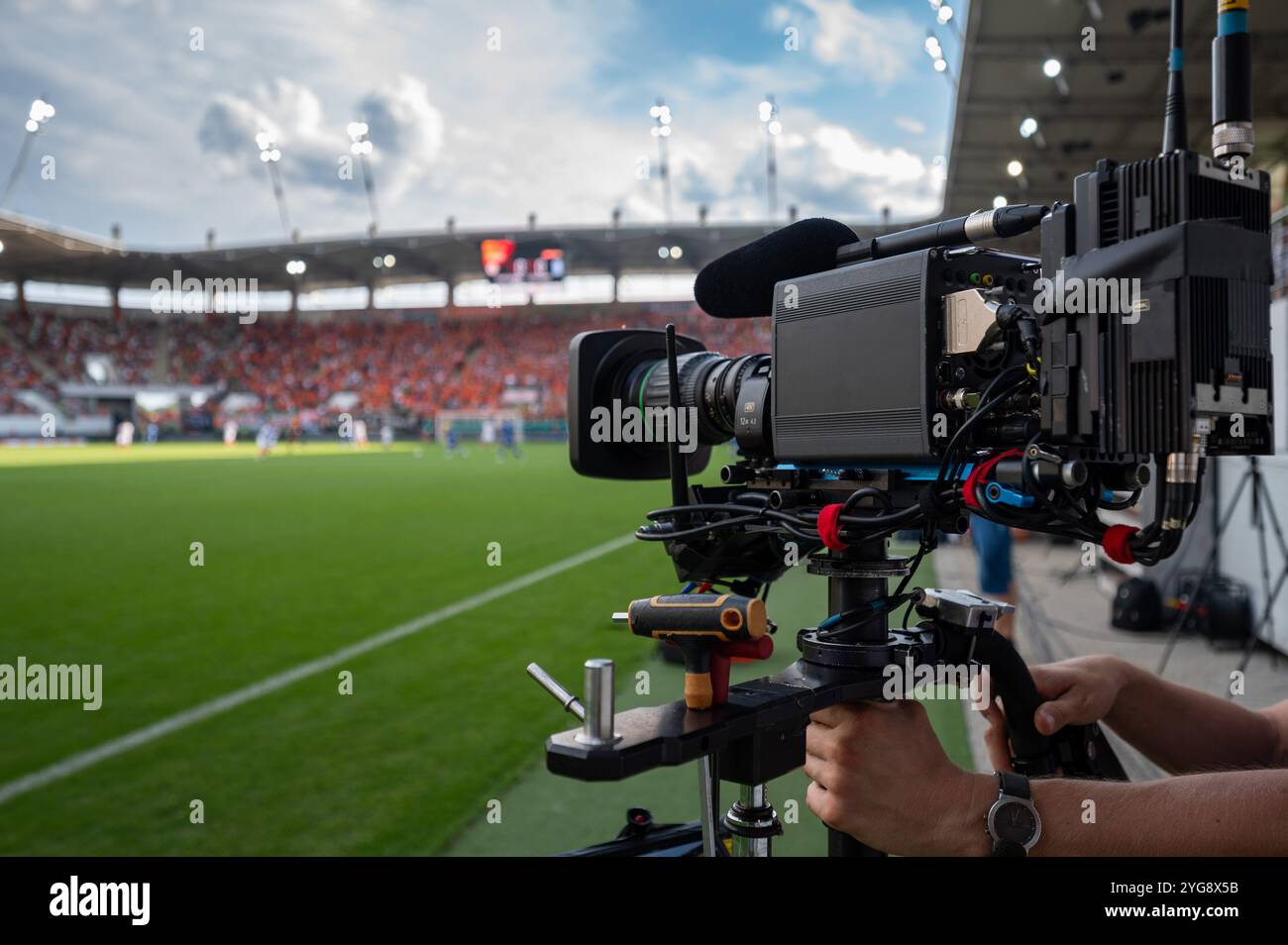 TV camera on the stabilizer at football stadium Stock Photo - Alamy