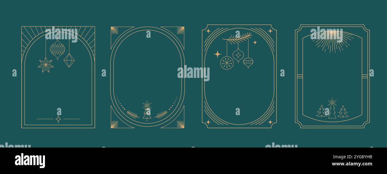 Christmas Art deco frames, Merry Christmas, invitations set. Collection ...