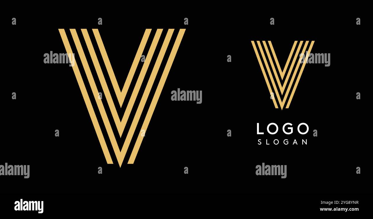 Geometric golden letter V made of parallel lines, sleek, modern logo ...