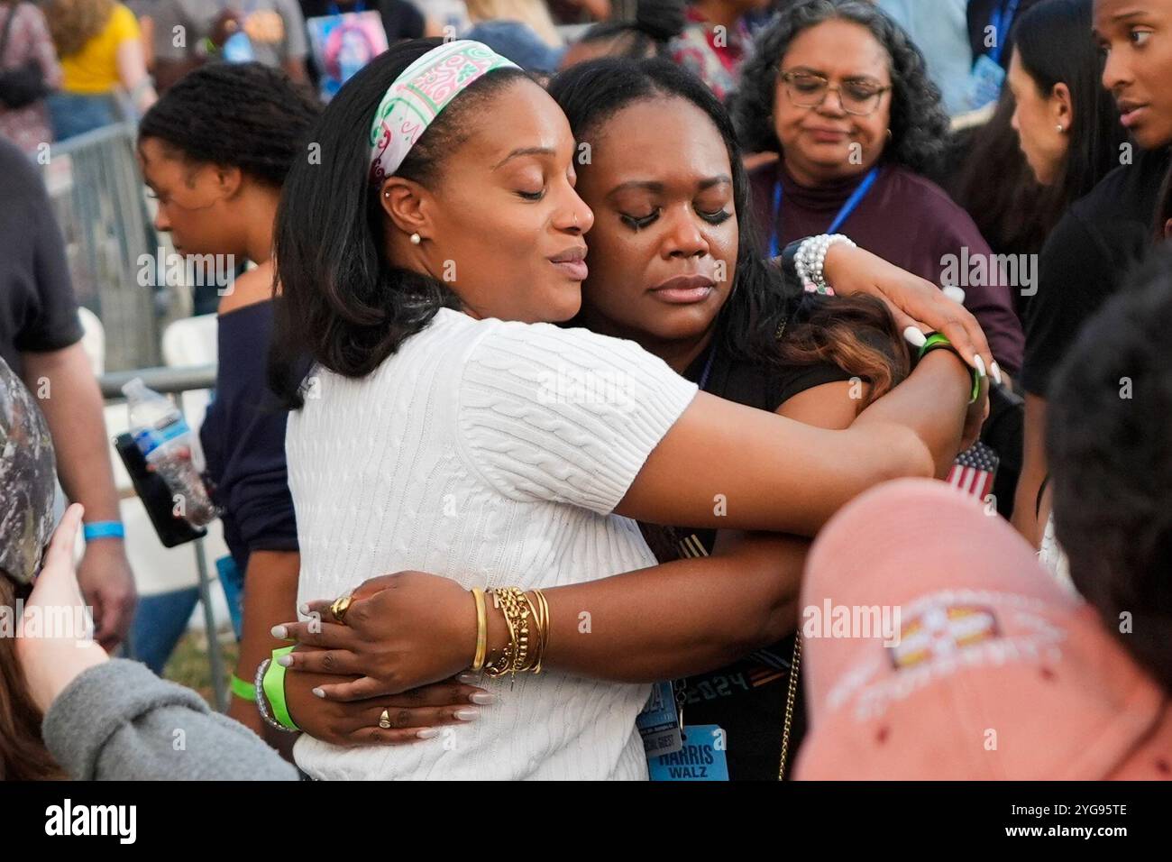 Supporters of Vice President Kamala Harris react after she delivered a ...