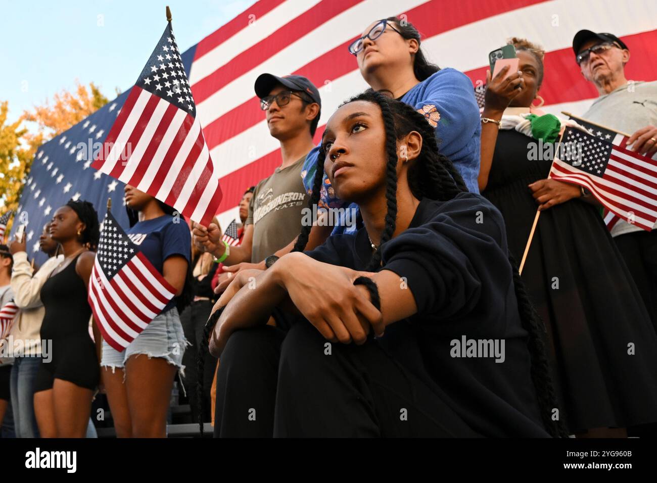 Supporters of Vice President Kamala Harris react during her concession ...