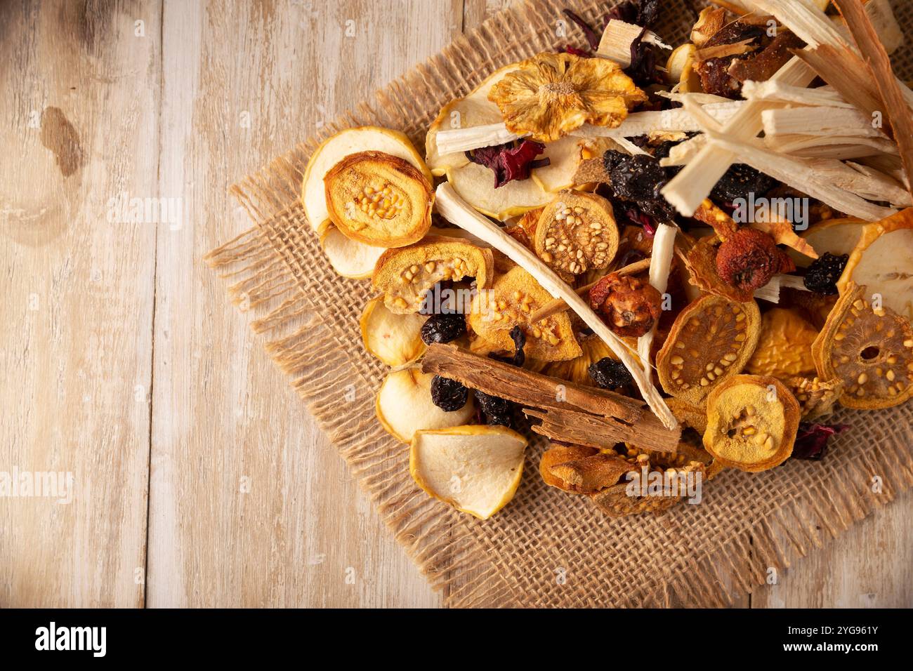 Dried fruits to prepare Mexican Christmas punch infusion, apple, sugar ...