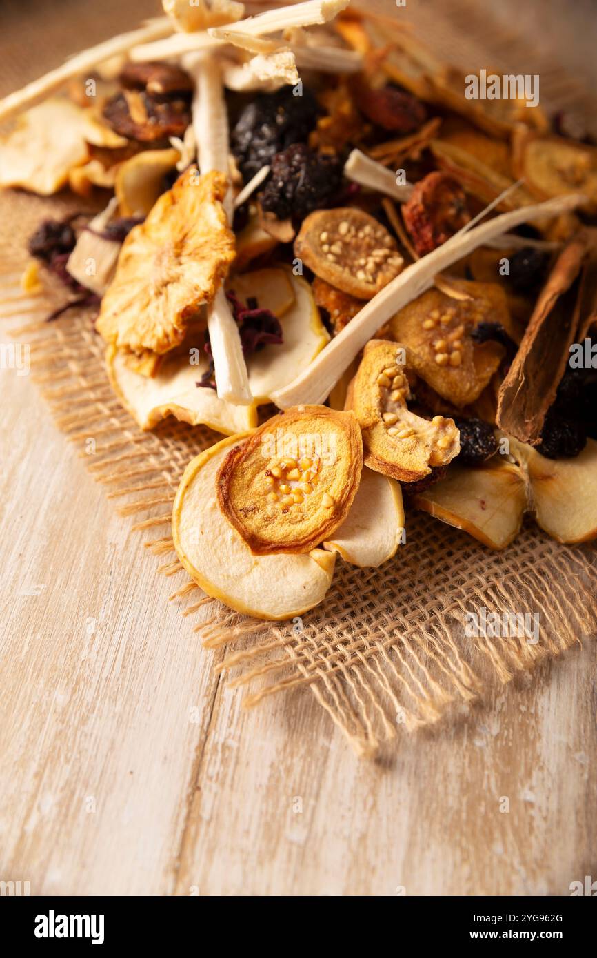 Dehydrated fruits to prepare Mexican Christmas punch infusion, apple ...