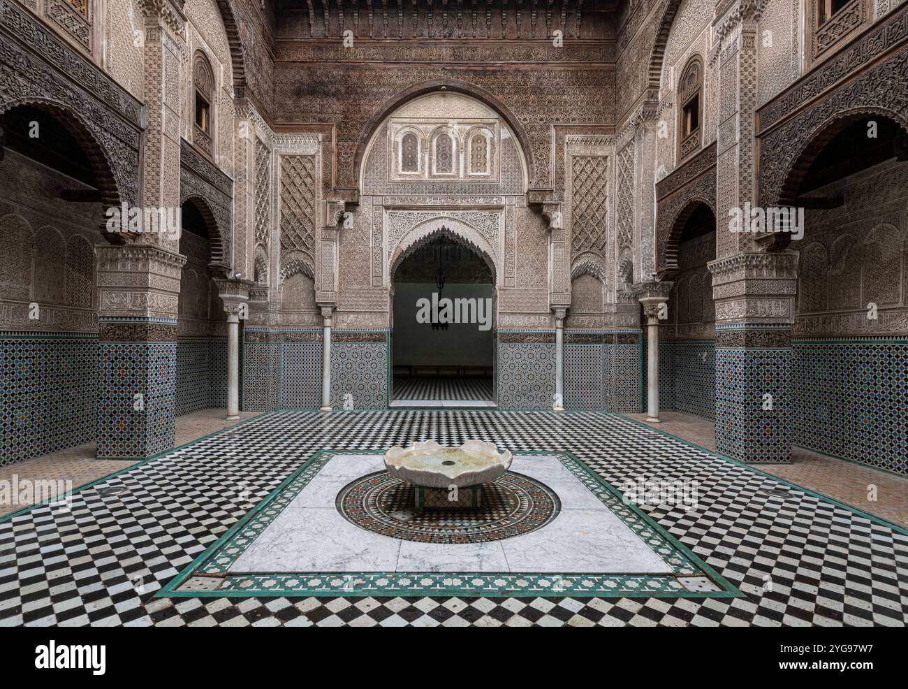 Africa, Morocco, Fes. Courtyard of Al Attarine Madrasa Stock Photo - Alamy