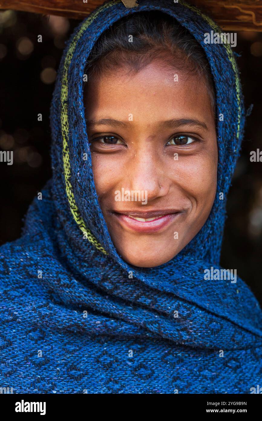 India, Delhi, Udaipur, Bera. Tribes people. Portrait of a young woman ...