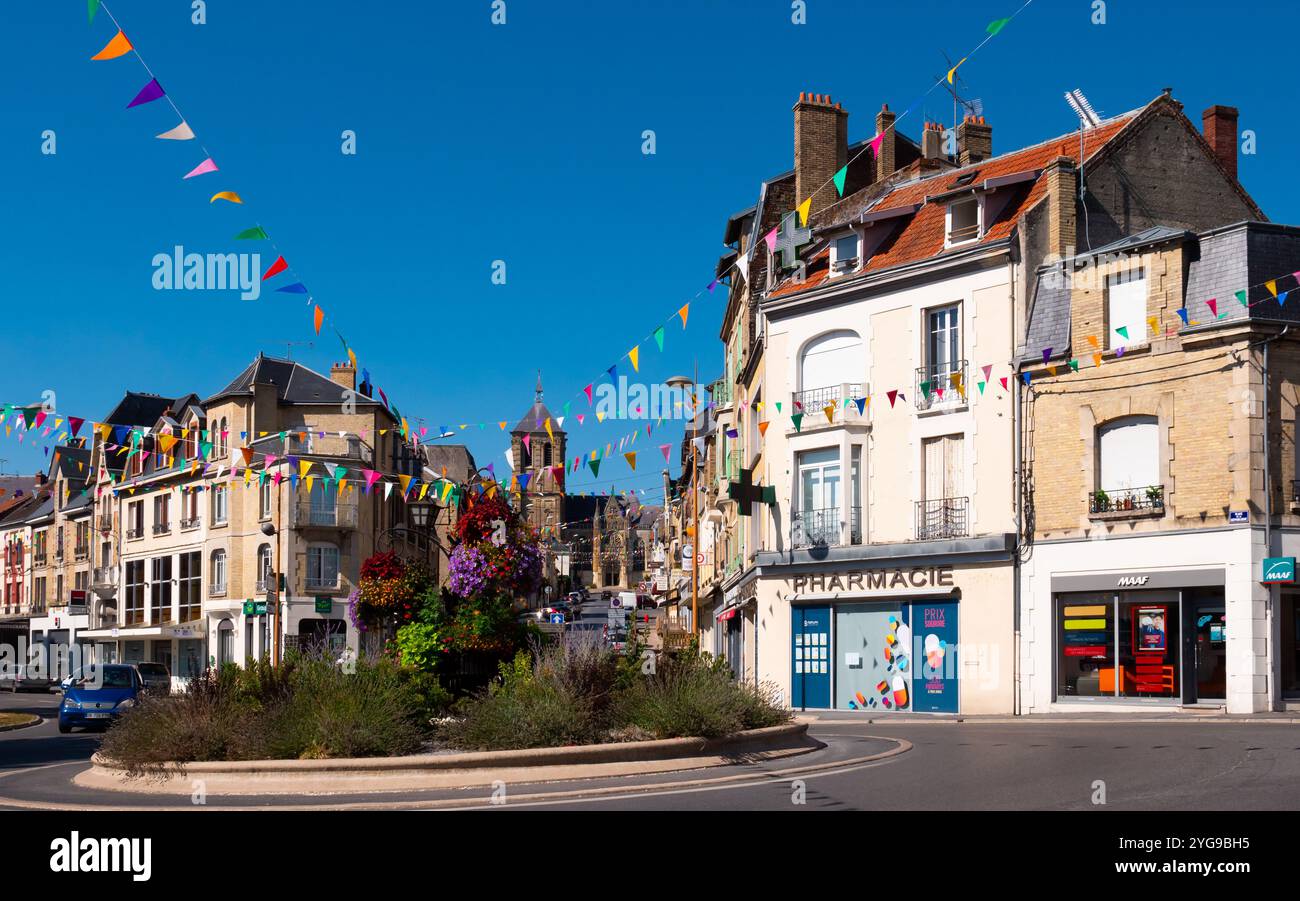 RETHEL, FRANCE - AUGUST 10, 2022: Summer landscape of city streets ...