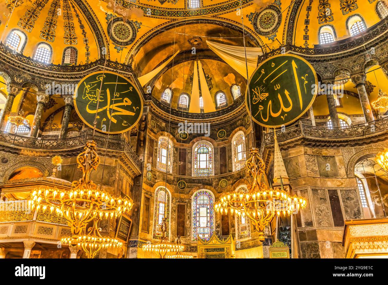 Hagia Sophia illuminated, Istanbul, Turkey. Emperor Justinian built ...