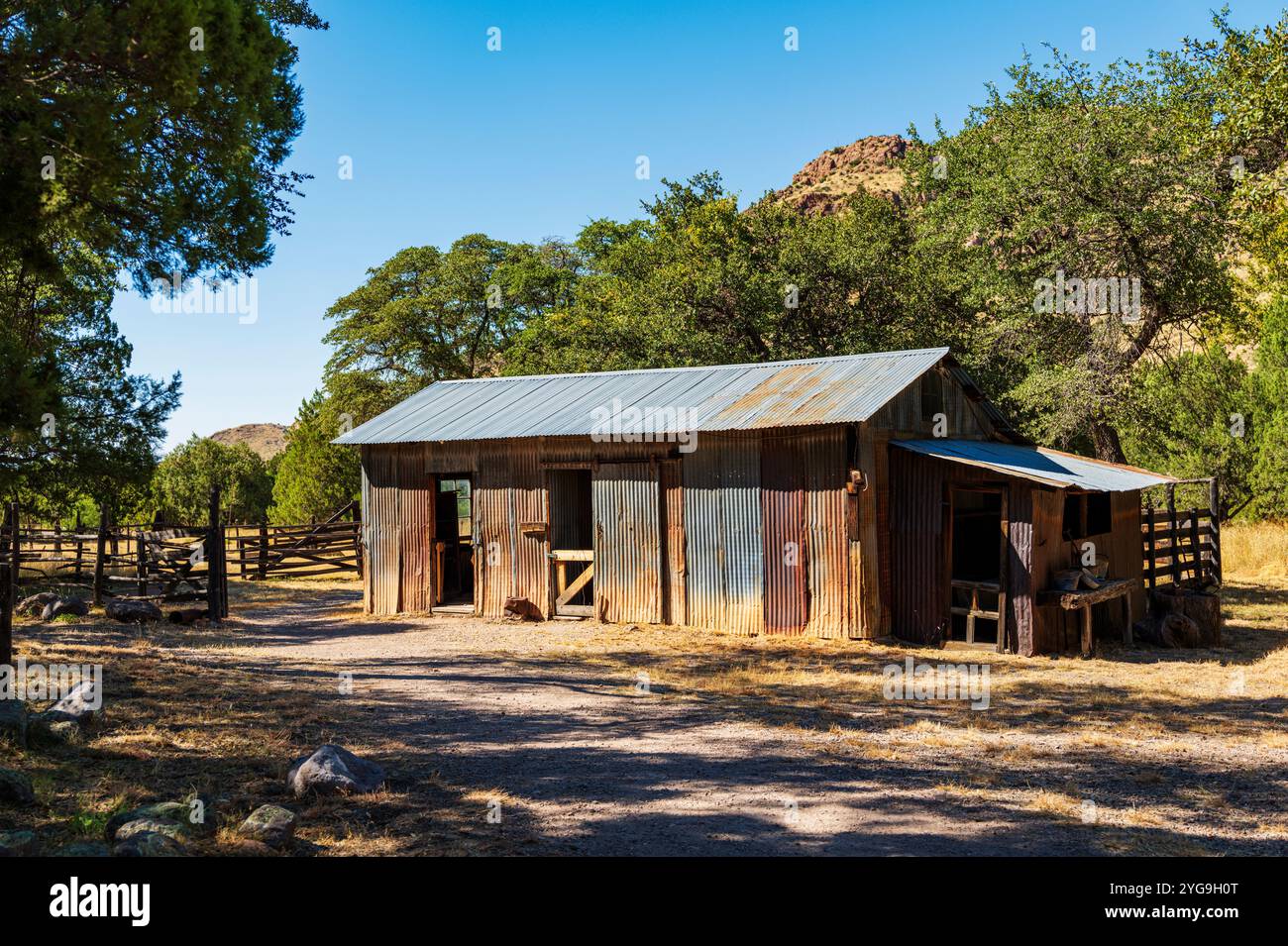 Old metal sided farm shed; historic Faraway Ranch; Chiricahua National ...
