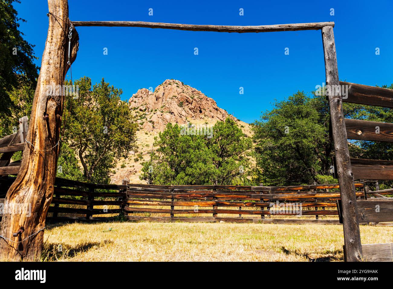 Worn wooden fencing & corral; historic Faraway Ranch; Chiricahua ...