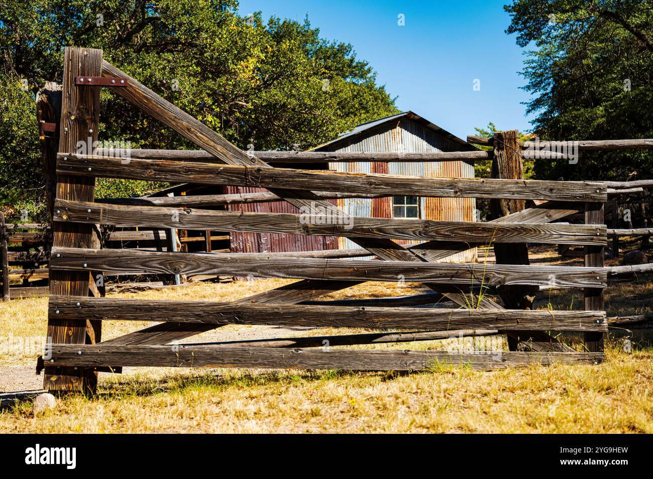 Worn wooden fencing & corral; historic Faraway Ranch; Chiricahua ...