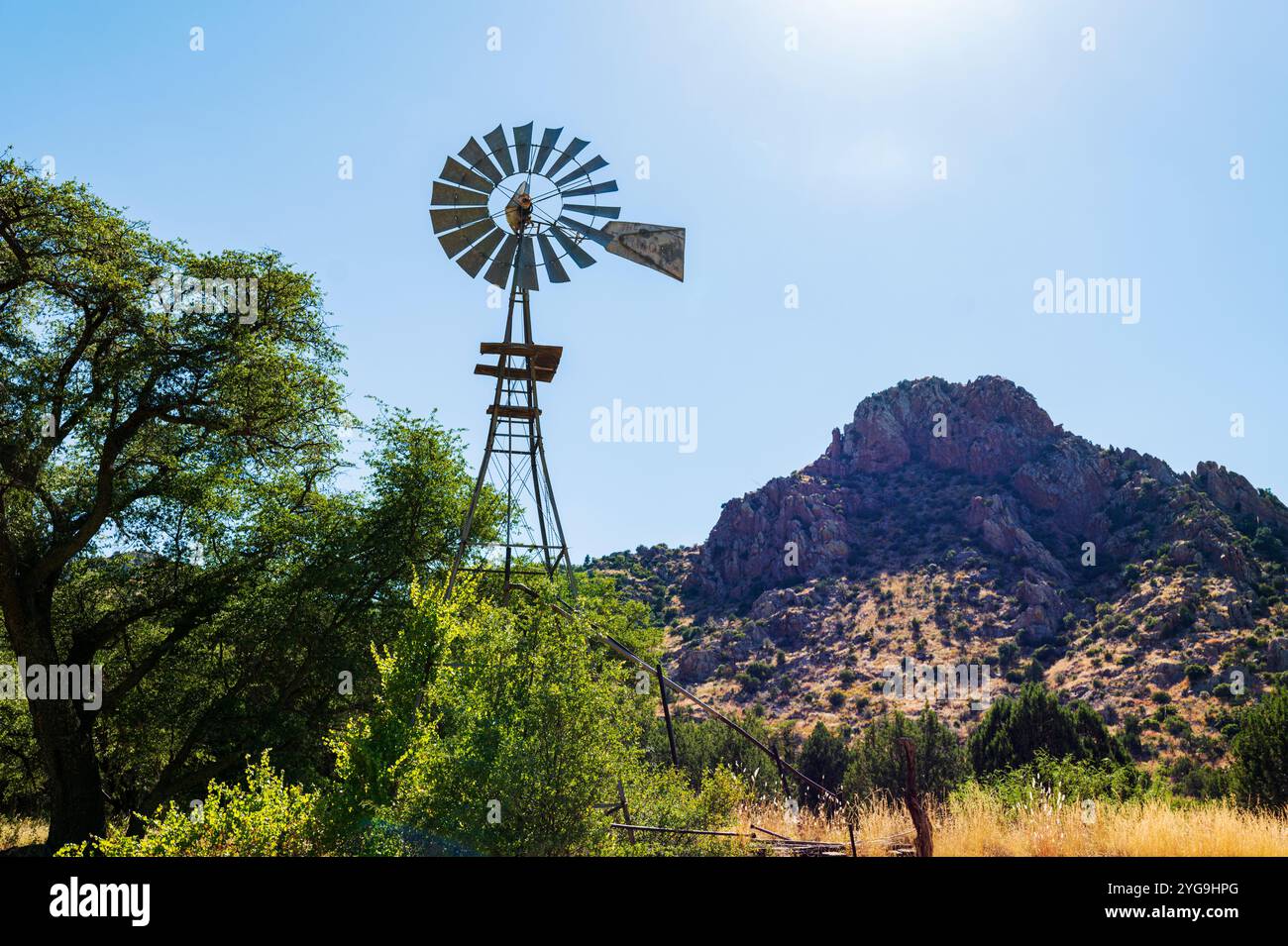Old wooden windmill; historic Faraway Ranch; Chiricahua National ...