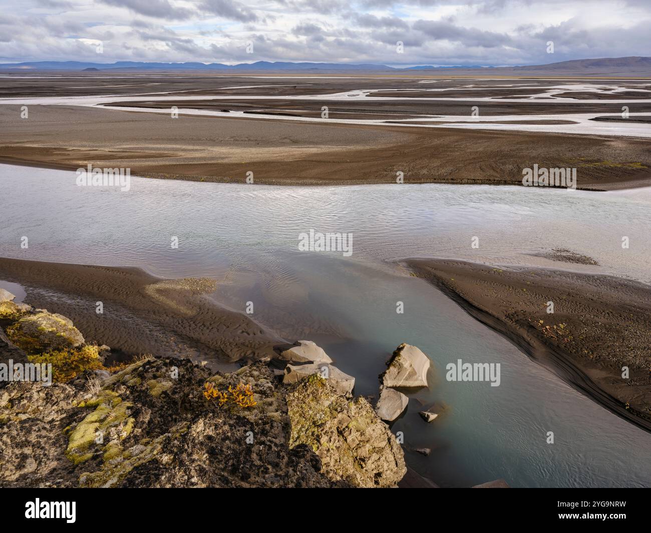 Braided river. Glacial river Jokulsa a Fjollum, northeastern interior ...