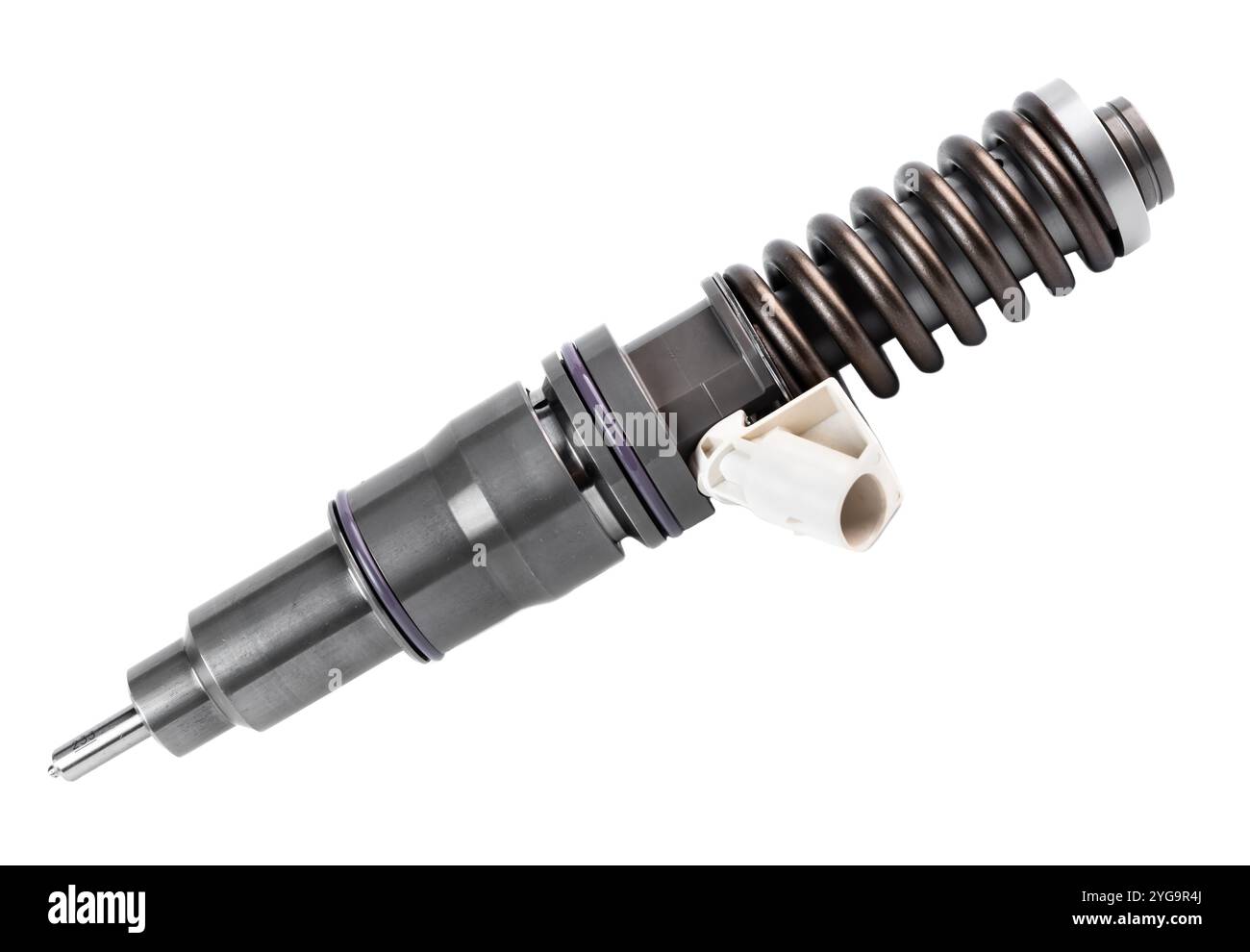 New fuel injector on white background close up Stock Photo - Alamy