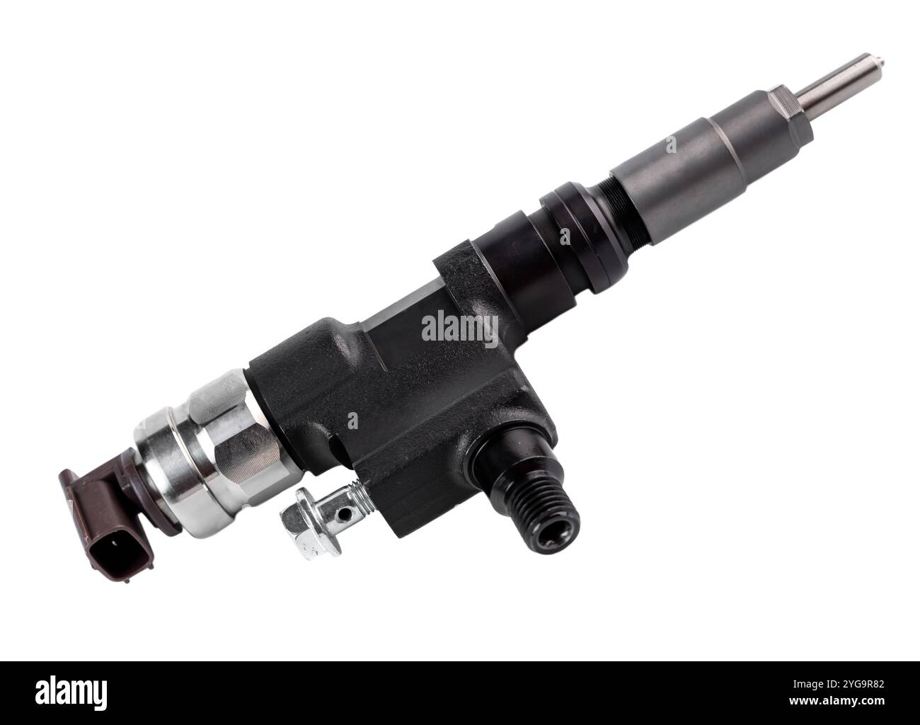 New fuel injector on white background close up Stock Photo - Alamy
