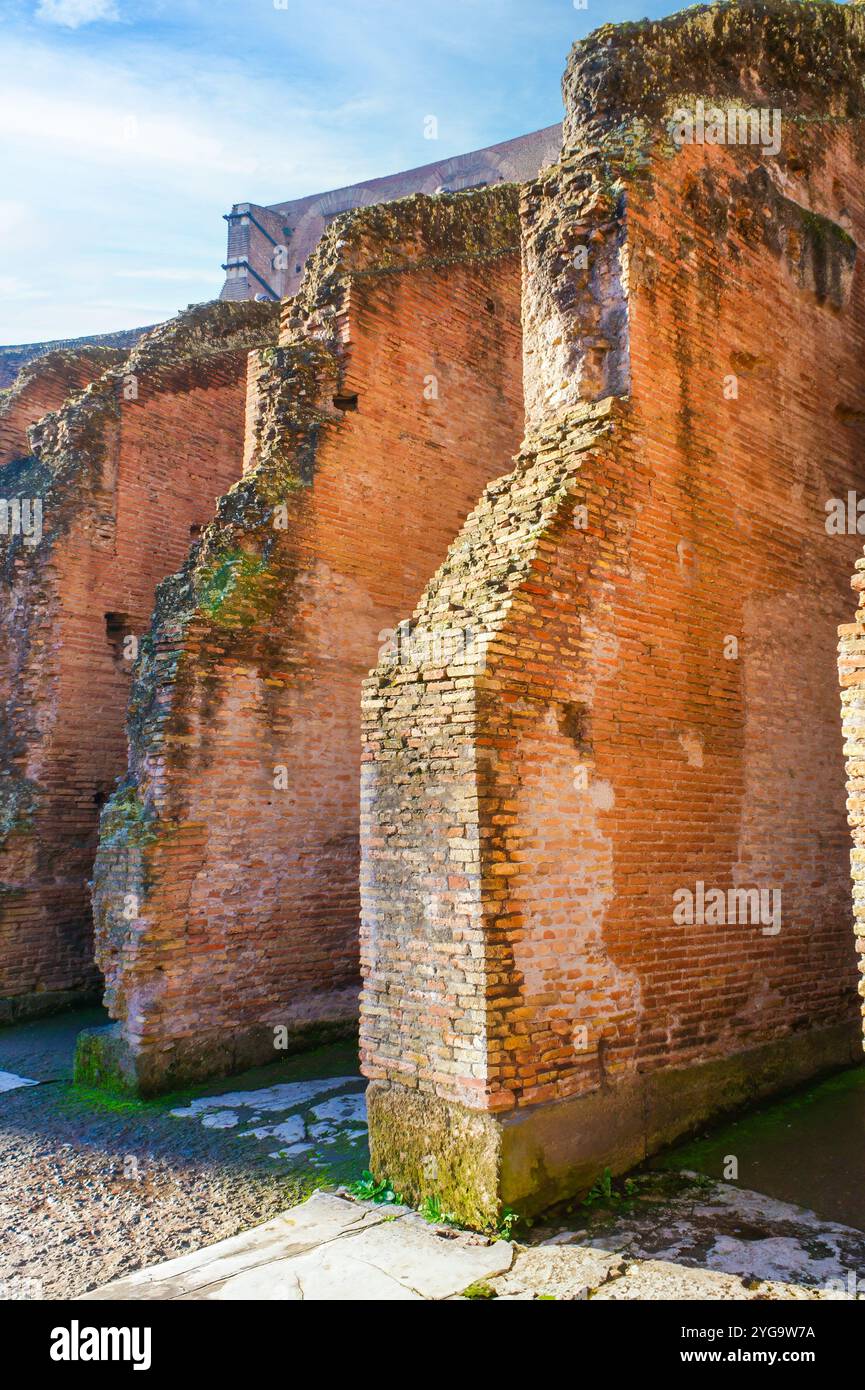The ruined walls of the interior of the Colosseo, Rome, Italy Stock ...