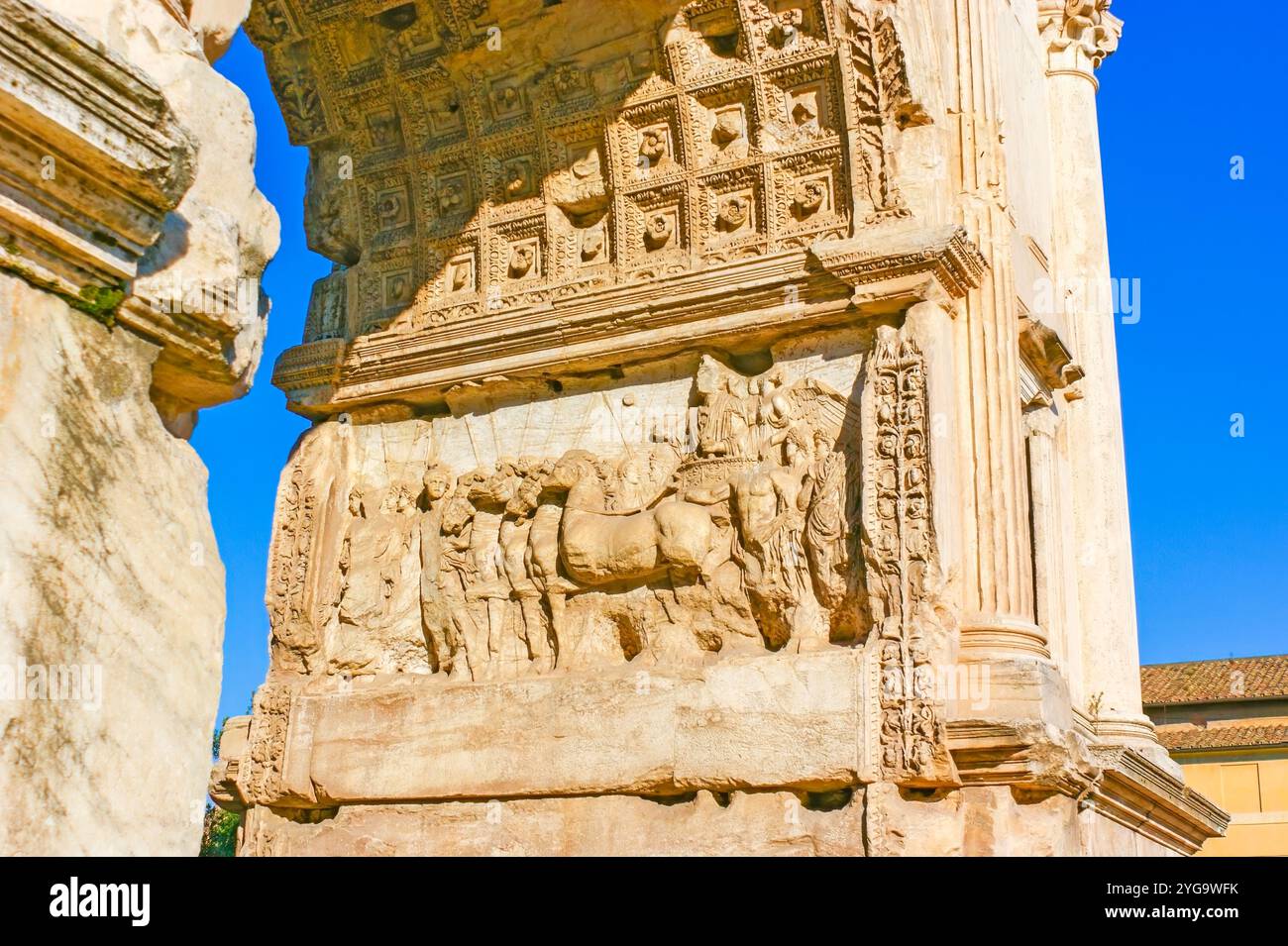 The relief on the Arch of Titus depicting Emperor Titus as triumphator ...