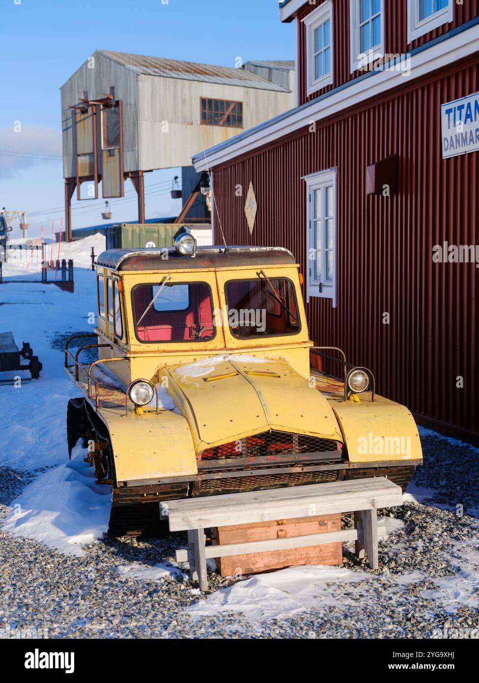Historic snowmobile. Longyearbyen, the capital of Svalbard on the ...