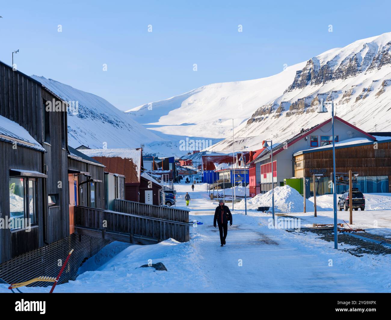The high street. Longyearbyen, the capital of Svalbard on the island of ...
