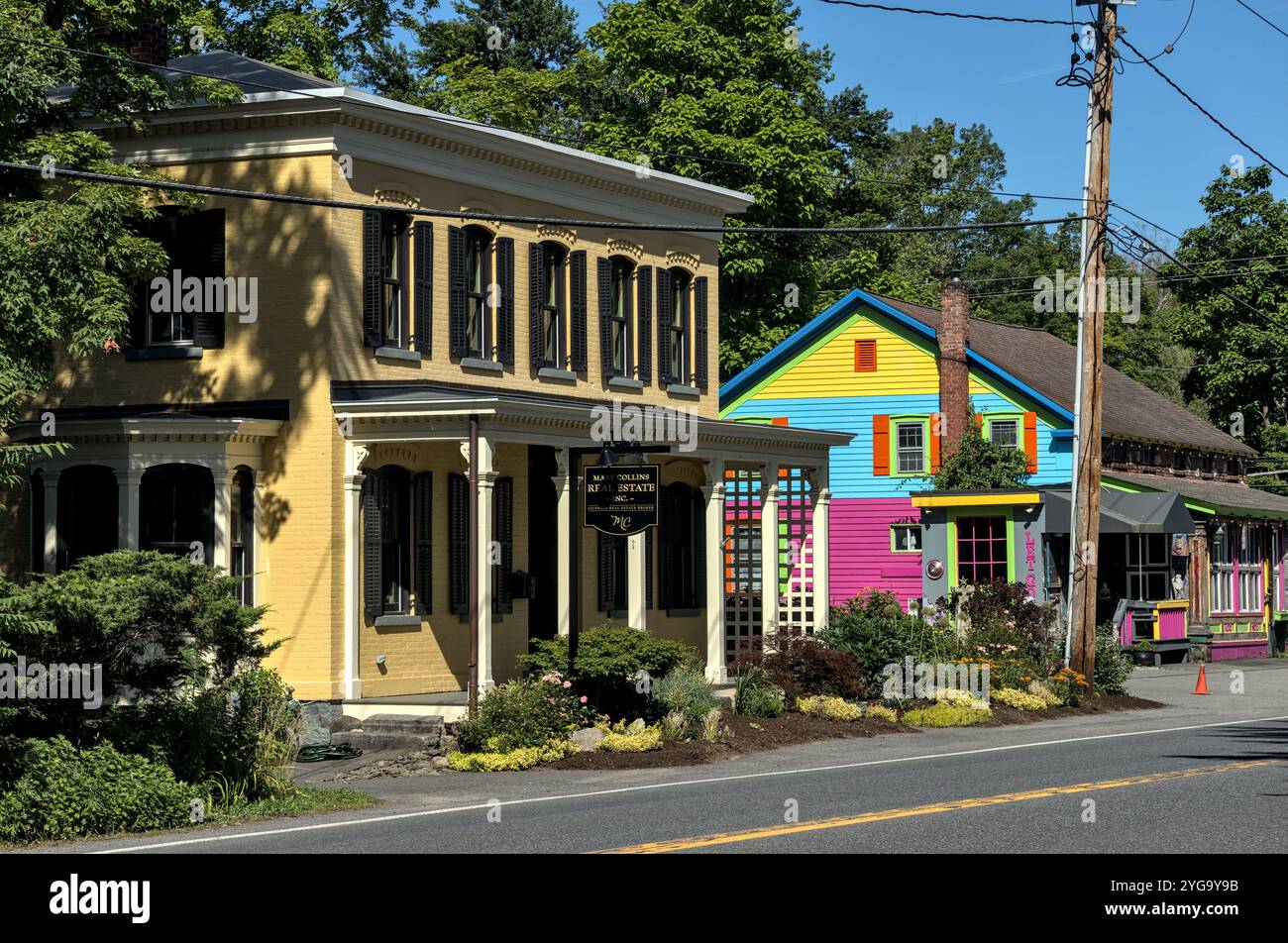 Rosendale, NY - June 16, 2024: Colorful buildings downtown High Falls ...