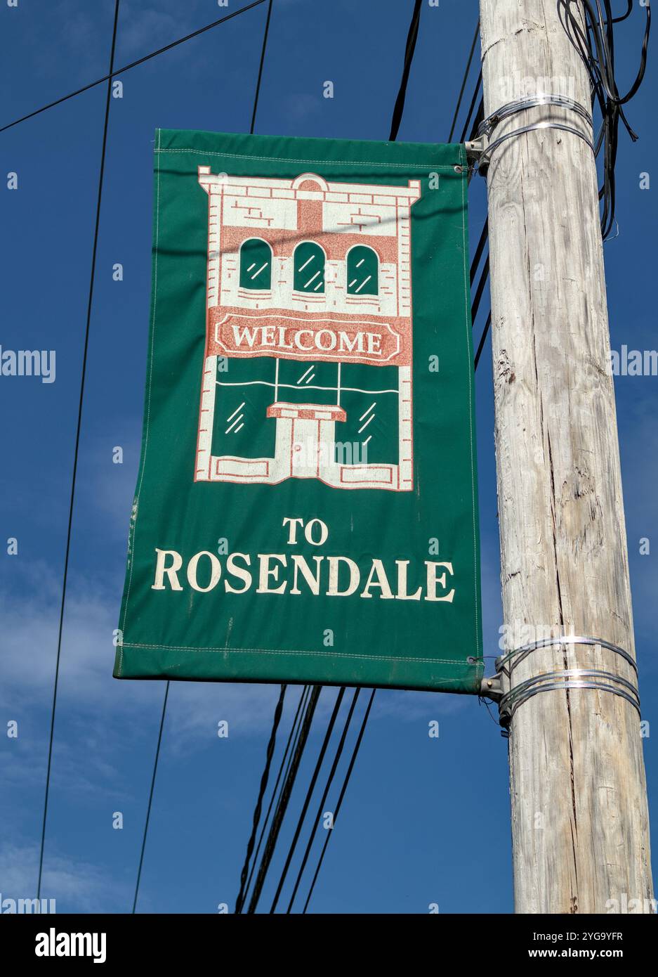 Rosendale, NY - June 16, 2024: Welcome to Rosendale sign on a lamp post ...