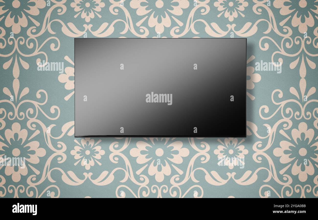 Tv set with flat screen mounted on wall Stock Photo - Alamy
