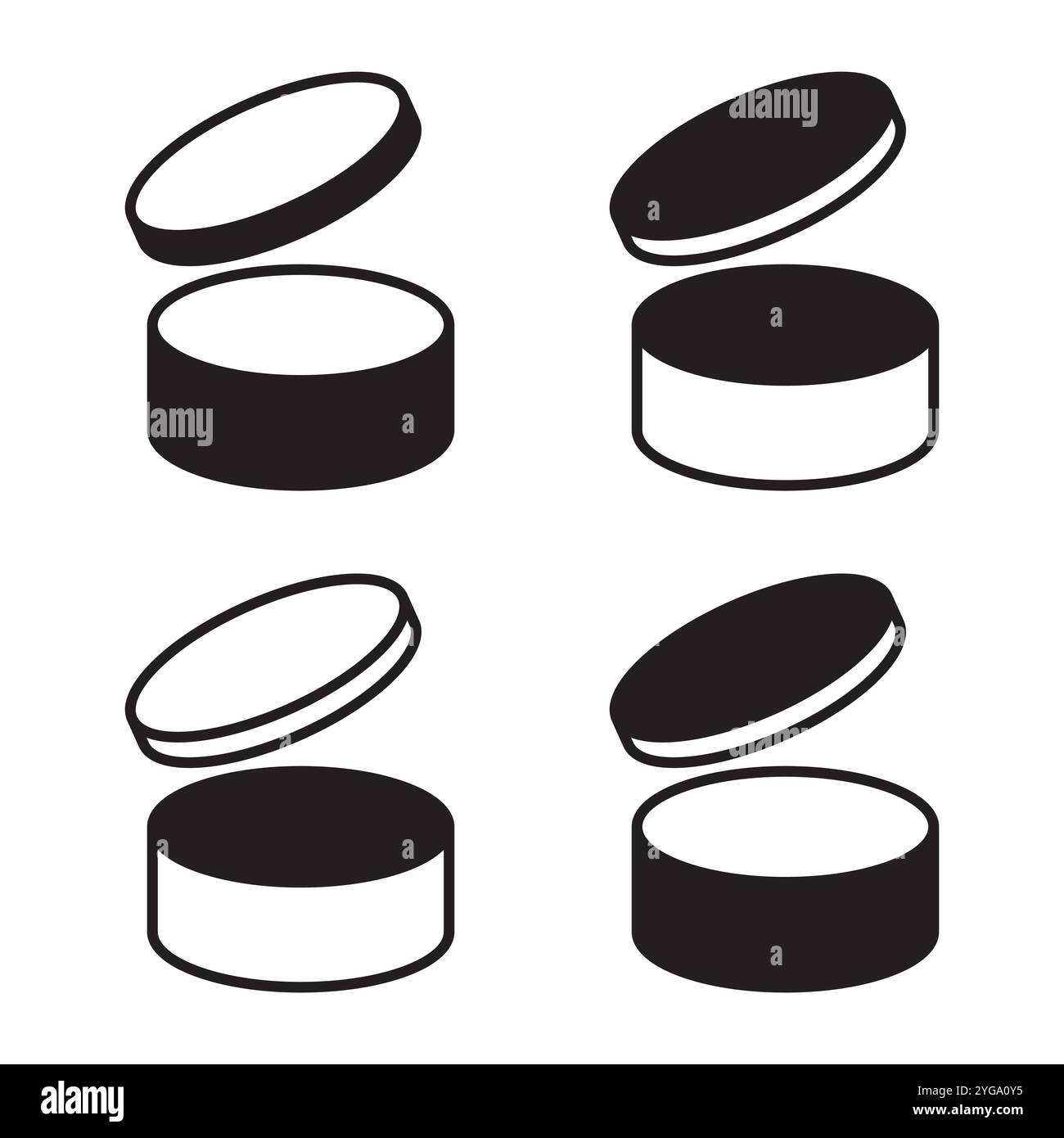 Cosmetic jar icon. Container set vector. Black product symbol. Open and ...
