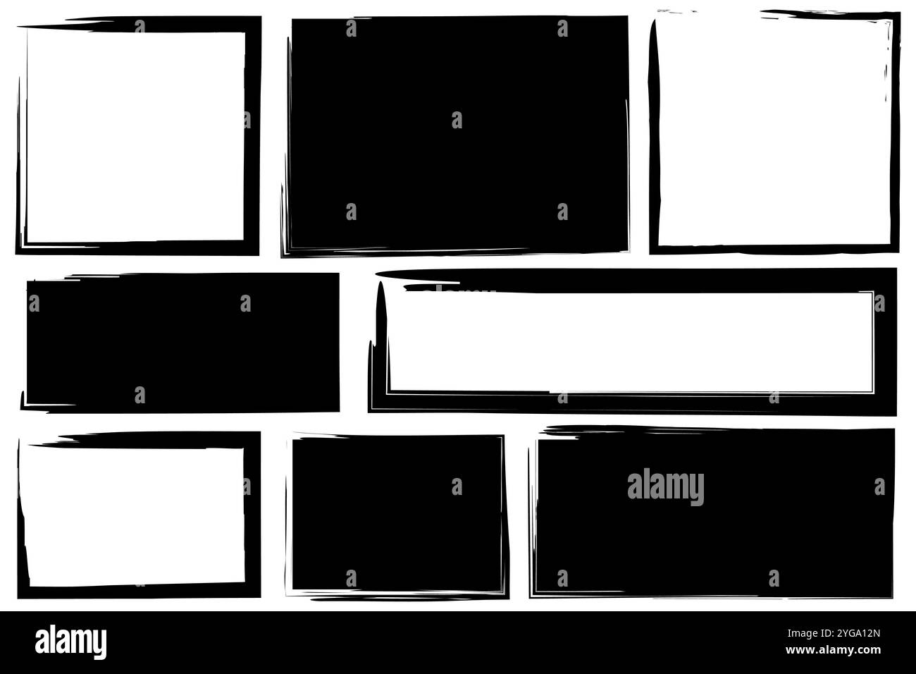 Distressed frame set. Black borders. Rough edged shapes. Vector ...