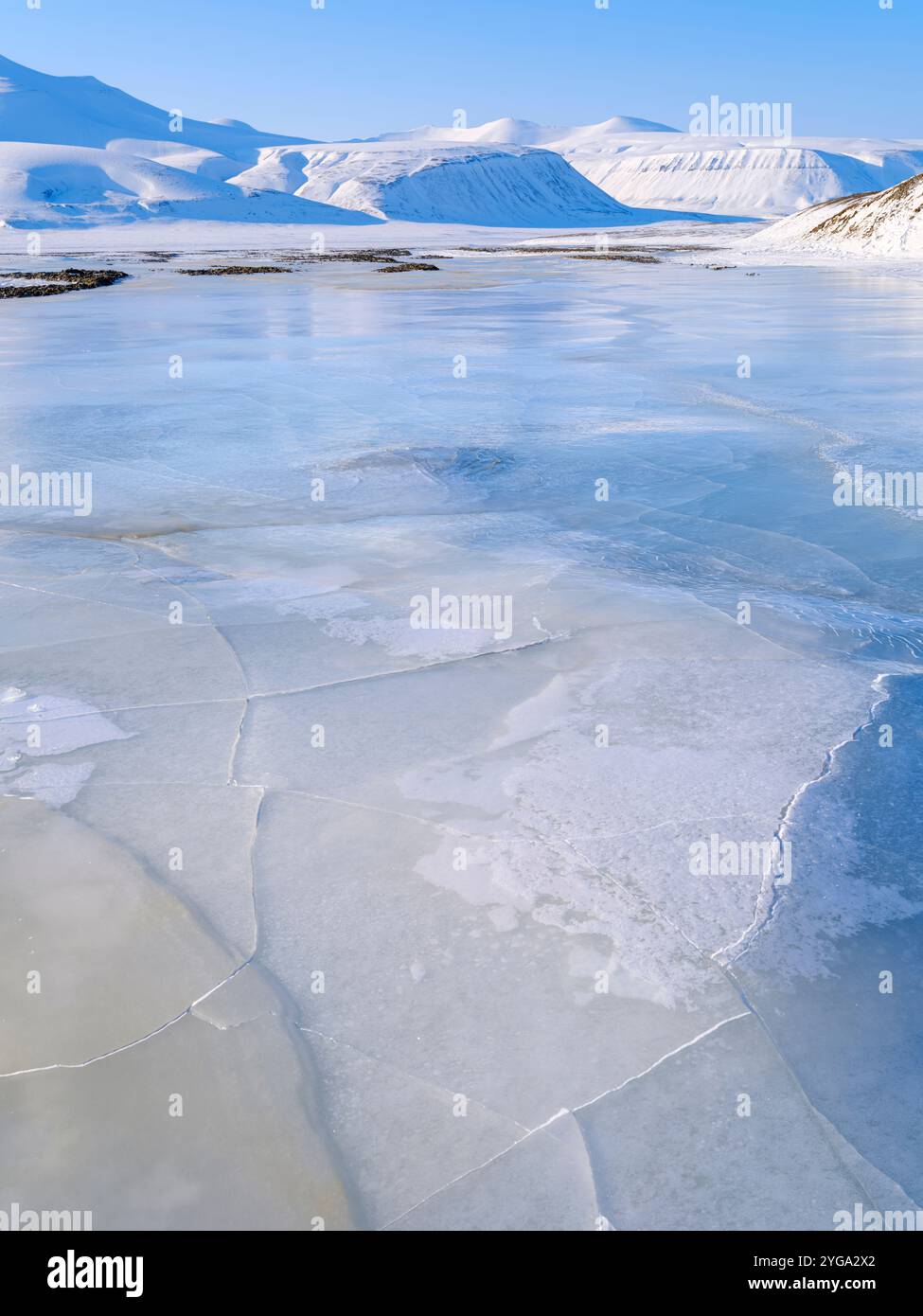 Frozen river. Fardalen and Colesdalen on the island of Spitsbergen in ...