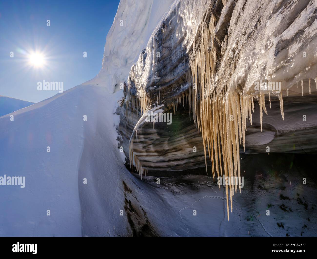 Ice cave south of Longyearbyen on the island of Spitsbergen in the ...